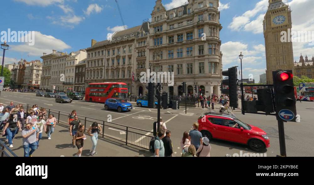 Busy intersection by Big Ben Clock Tower London Summer 2022 Stock Video ...