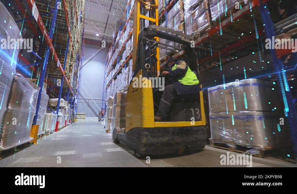 Modern warehouse in a factory. Forklift in a large warehouse. Modern ...