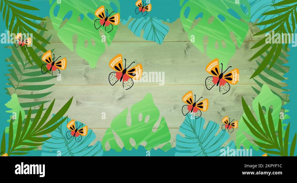 Animation of butterflies over background with leaves Stock Video ...