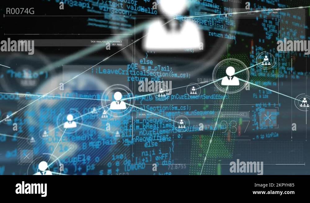 Animation loop of people icons connecting with lines and digital programming Stock Video Footage ...