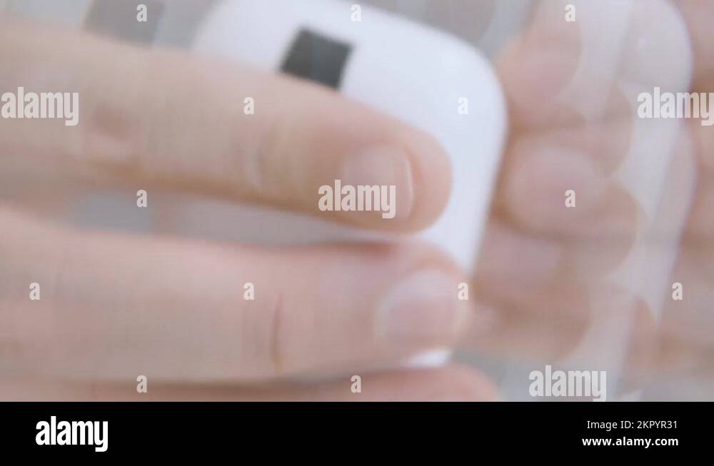 Two hands open the little box of air-pods and take them, detail and ...