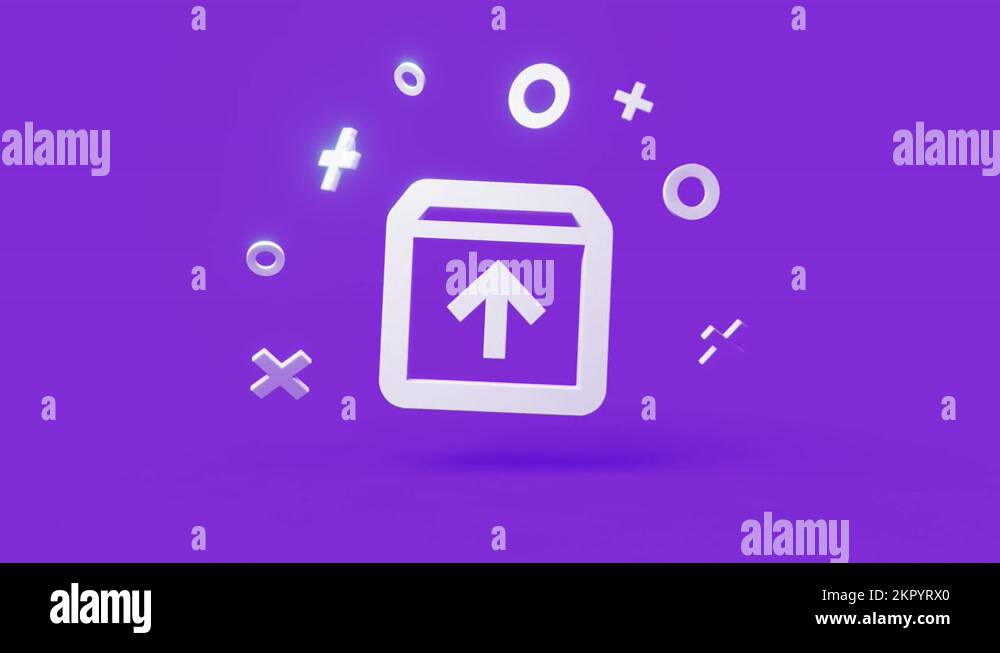 Upload 3d icon on a simple purple background 4k seamless animation loop ...