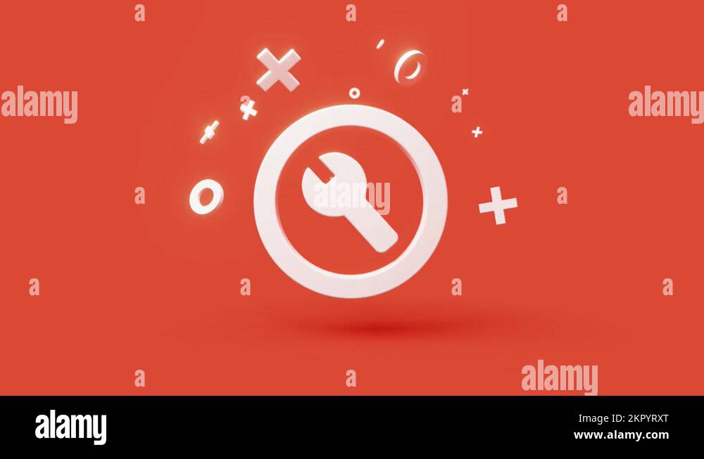 Maintenance 3d icon on a simple red background 4k seamless animation ...