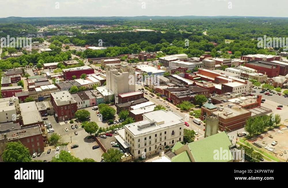 Drone Orbit Right of Small Town USA Downtown Salisbury North Carolina ...
