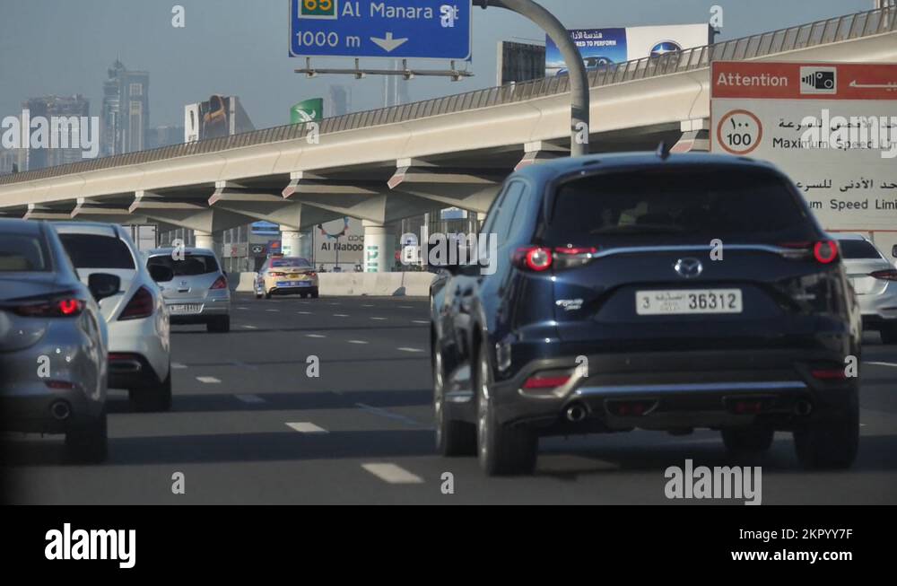 Everyday Traffic in Dubai UAE, Cars on Sheikh Zayed Road, Highway and ...