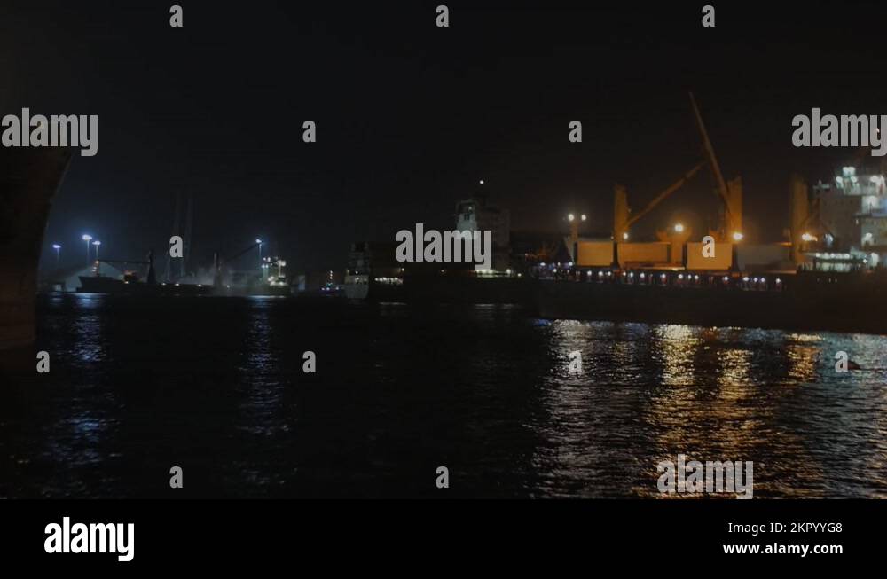 Night view of ships docked at Autonomous Port of Dakar - Port Autonome ...