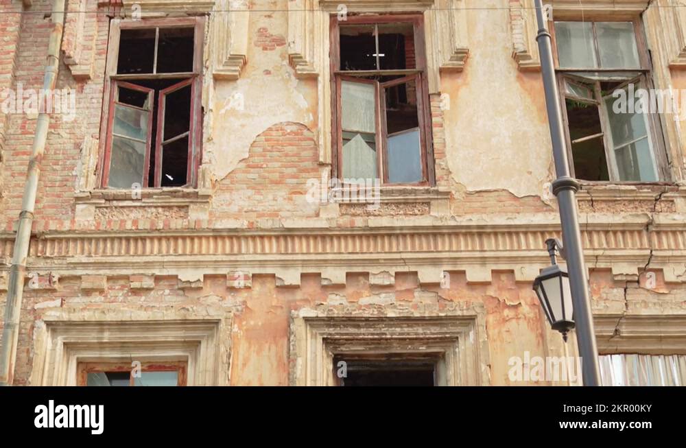 an old ruined building. broken glass in the windows Stock Video Footage ...