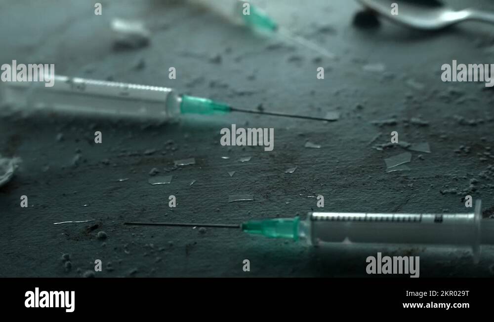 Used Syringes, Needles For Heroin Or Fentanyl, Dirty Floor Of Drug ...