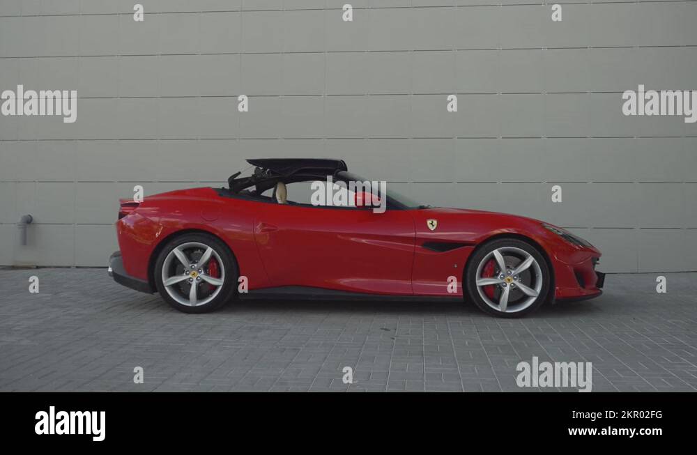 Moscow, Russia - CIRCA 2022: modern red sportcar ferrari portofino side ...