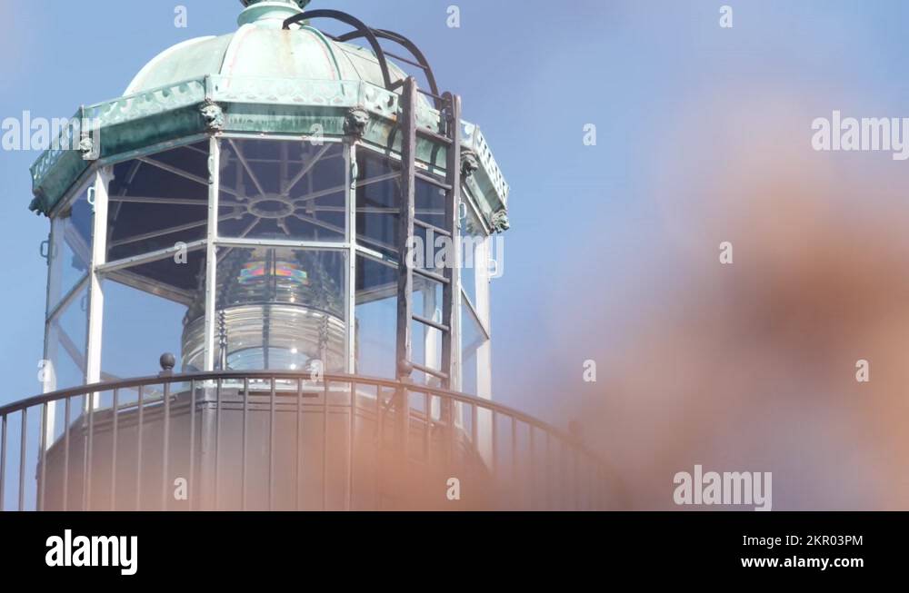 Vintage lighthouse tower, retro light house, old fashioned beacon, fresnel lens Stock Video ...