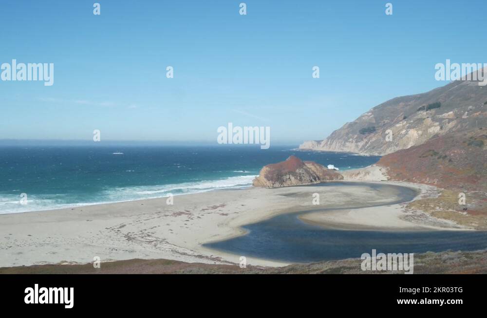 Little sur river beach on Pacific Coast Highway 1. Sea waves Big Sur ...