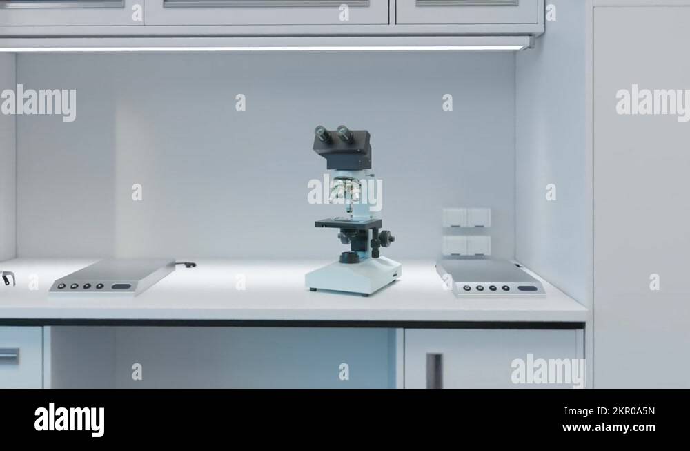 Laboratory interior with a modern microscope. Lab equipement in clean ...