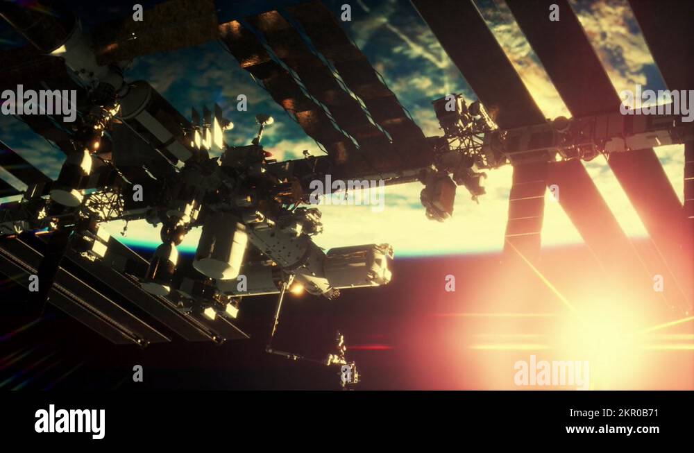 International Space Station ISS floating in orbit above planet earth ...