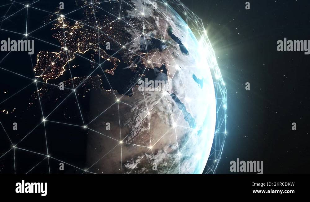 Modern digital global network around the planet earth. An animated ...