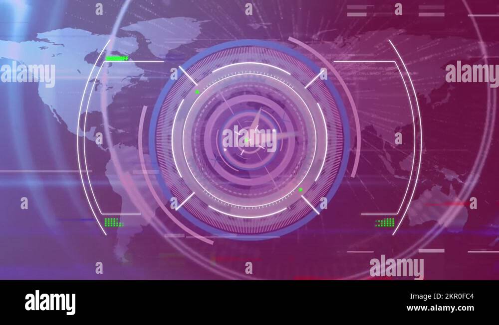 Animation of digital graphical scope scanning with timer over coding and world Stock Video ...