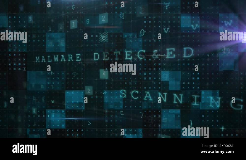 Animation of security warning texts over lights and blue grid of ...