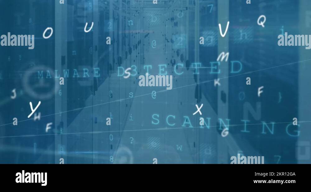 Animation Of Security Warning Text And Data Processing Over Computer
