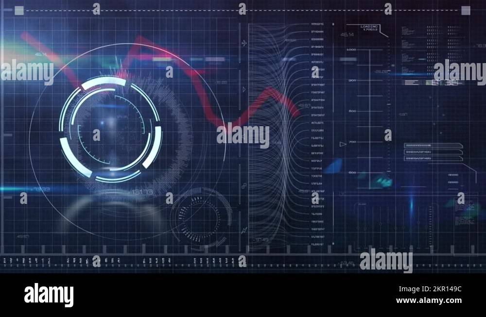 Animation of scope scanning and data processing with red line on screen Stock Video Footage - Alamy