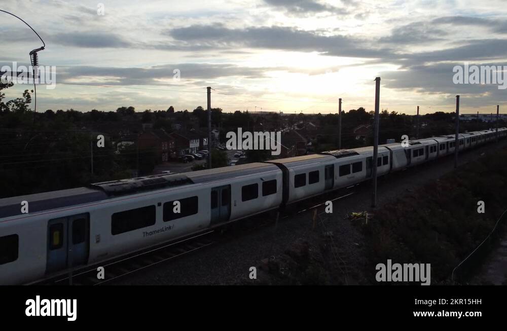 Drone's footage of Fast Train moving on Tracks at England Stock Video ...