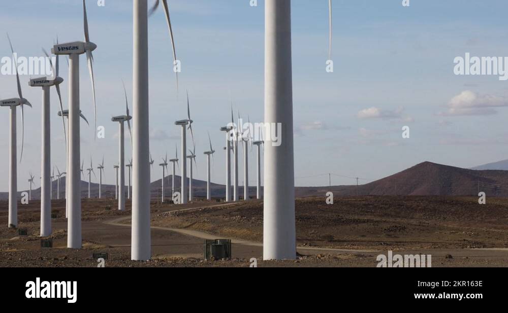 Climate change,Wind power,large group of wind turbines,Lake Turkana ...