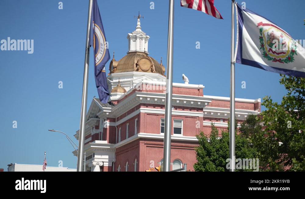 Flags flying next to Berkeley County courthouse in Martinsburg, West ...