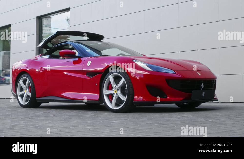 Moscow, Russia - CIRCA 2022: Ferrari portofino red color convertible ...