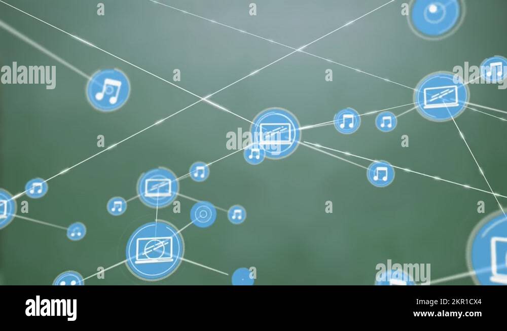 Animated 3d illustration of laptop and music note icons moving and ...