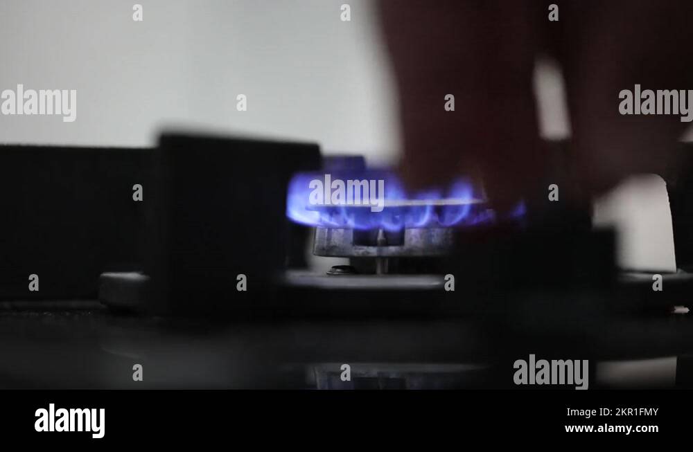 Gas Stove Ignition Closeup View. Kitchen Gas Stove Burner Fire Lights ...