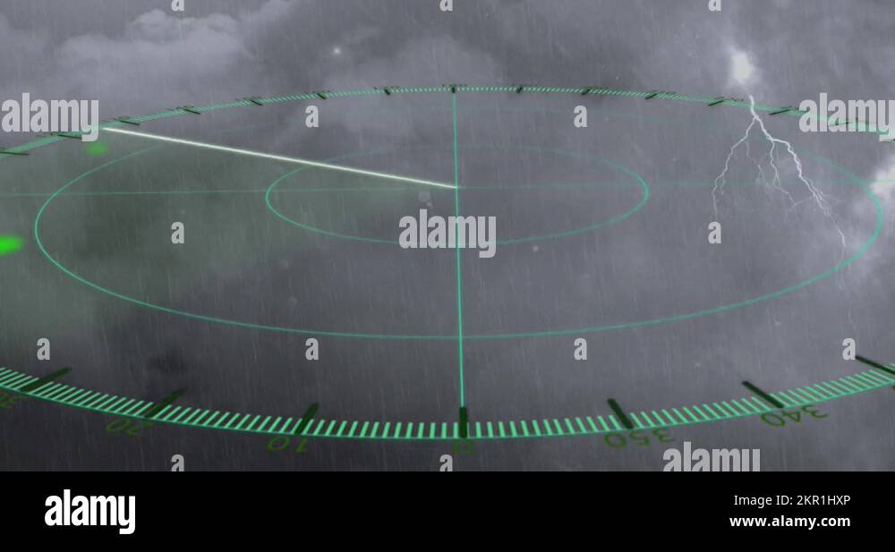 Animation of scope scanning over sky with clouds and lightning Stock ...