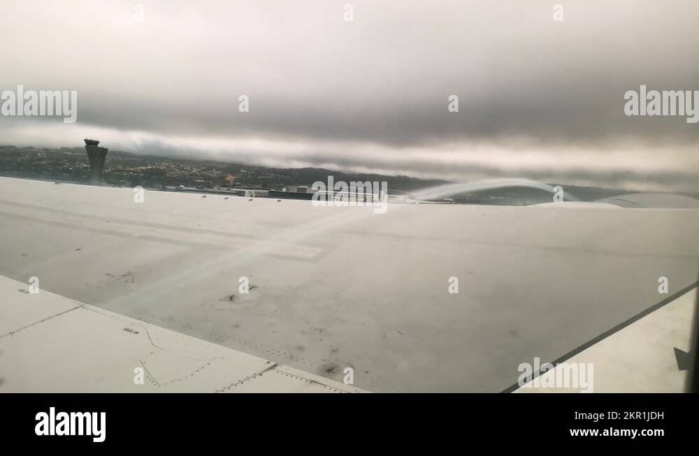 Airplane Window POV With Visible Airflow Over Wing On Take-Off Stock ...