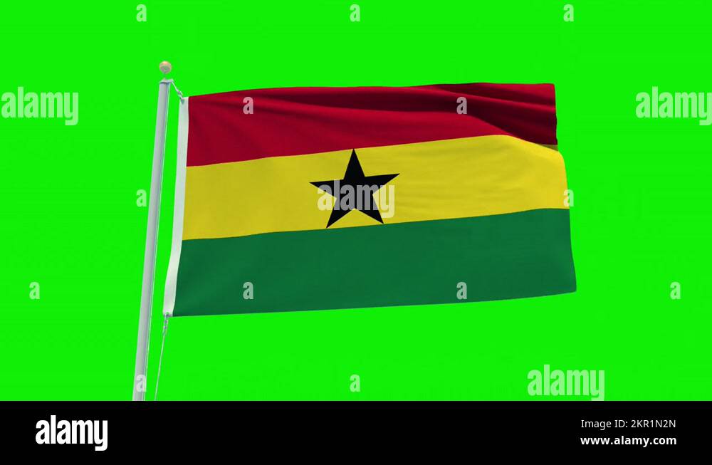 Seamless loop animation of the Ghana flag on a green screen background ...