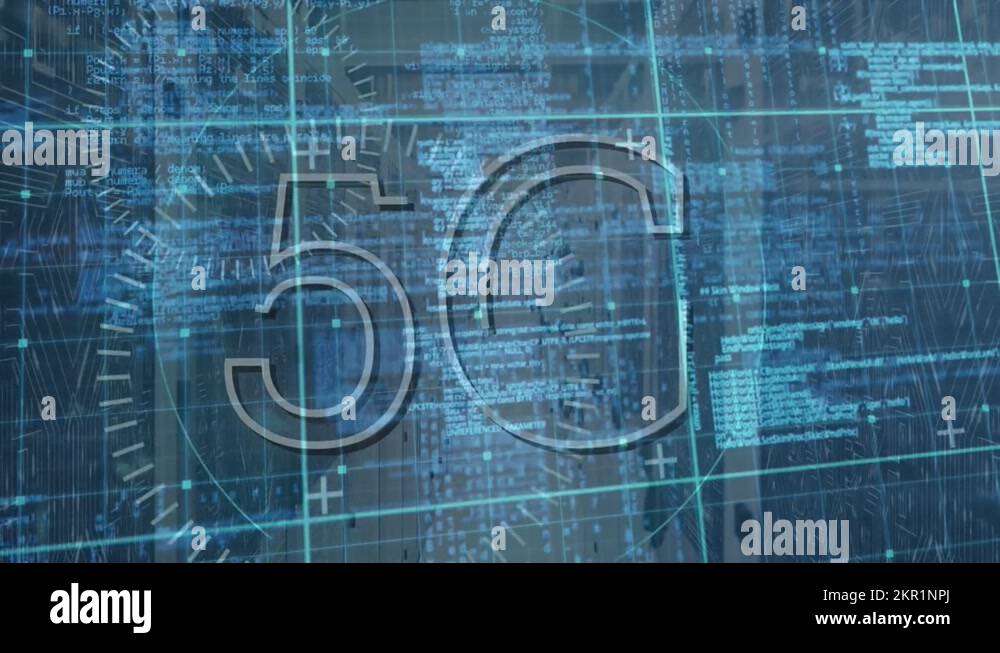 Animation of 5g text over round scanner and data processing against computer Stock Video Footage ...