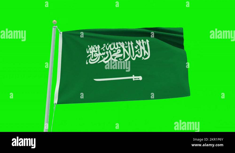Seamless loop animation of the Saudi Arabia flag on a green screen ...