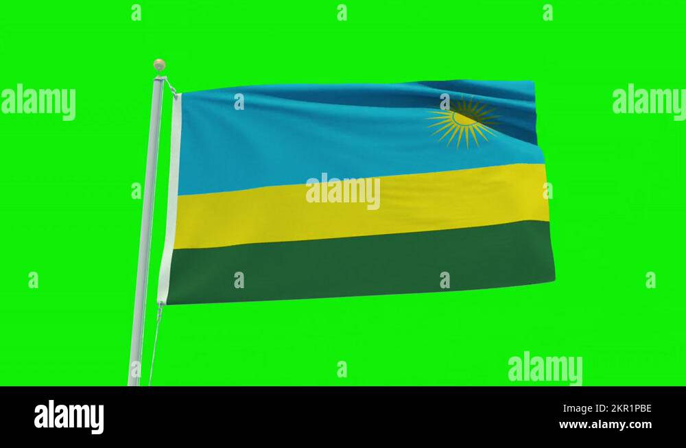 Seamless loop animation of the Rwanda flag on a green screen background ...