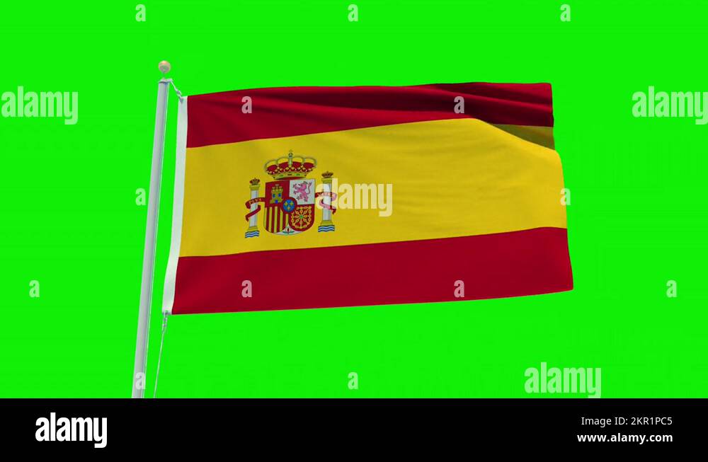 Seamless loop animation of the Spain flag on a green screen background ...