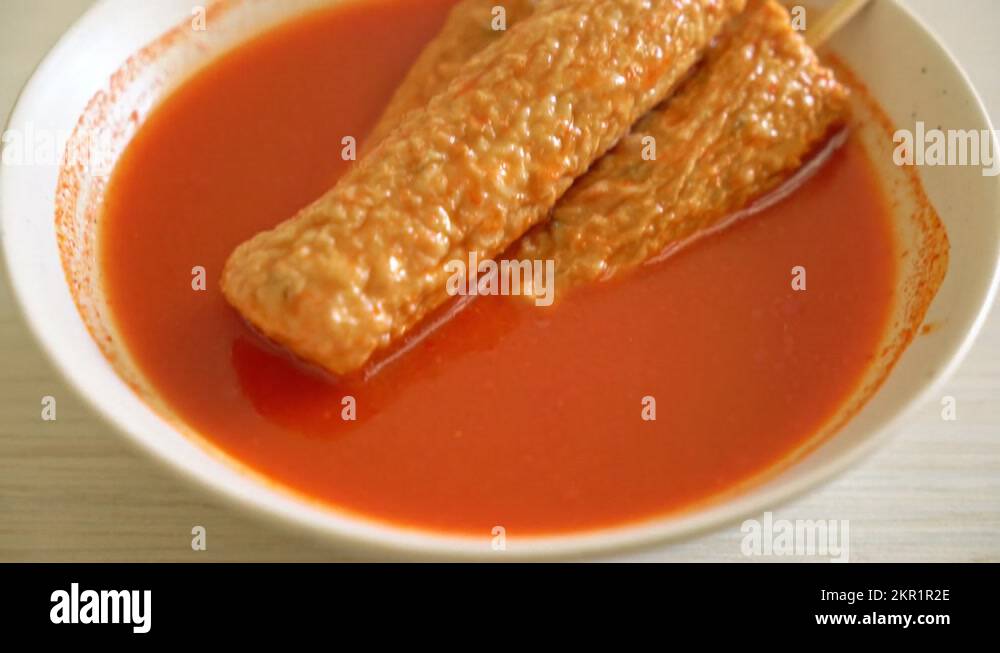 Omuk - Korean fish cake skewer in Korean spicy soup - Korean street ...