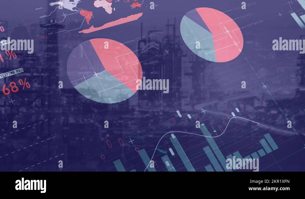Animation of data with bar graph, charts, world map processing on digital Stock Video Footage ...