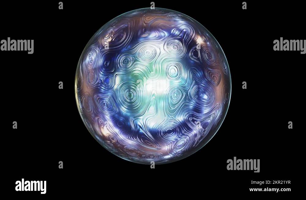 Spinning textured iridescent alien alloy sphere looping 3D animation ...