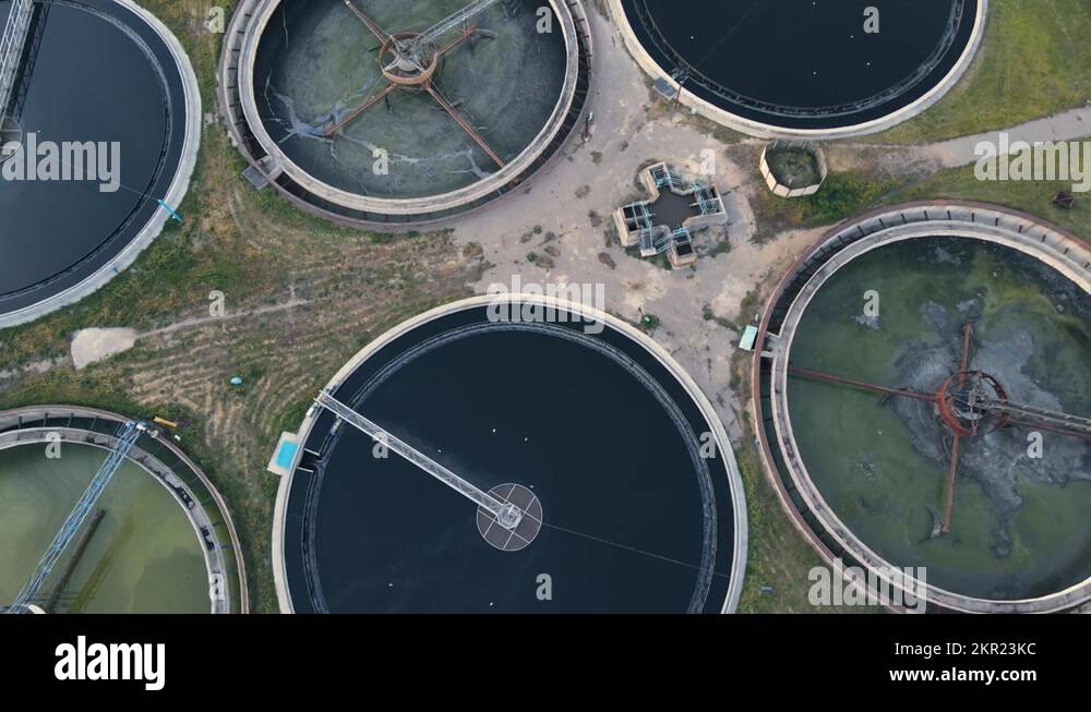 Wastewater treatment plant with round ponds for recycle dirty sewage ...