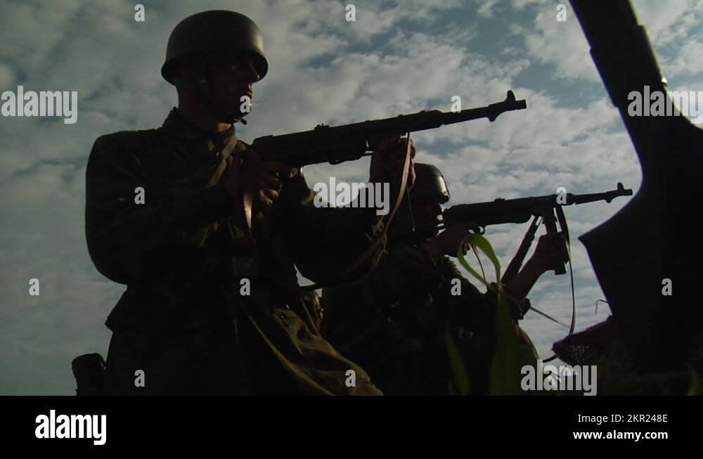 WW2 German Soldiers FIRE Machine Guns from Trenches - Combat Recreation ...