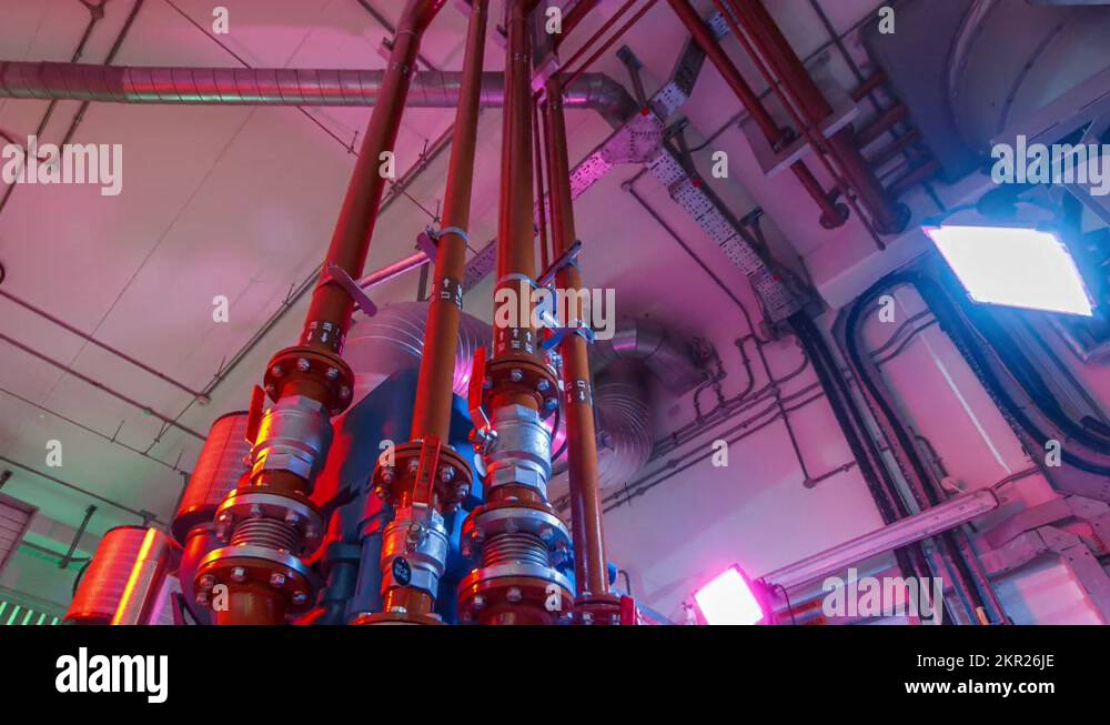 Diesel electric generator in power supply room of data center timelapse ...