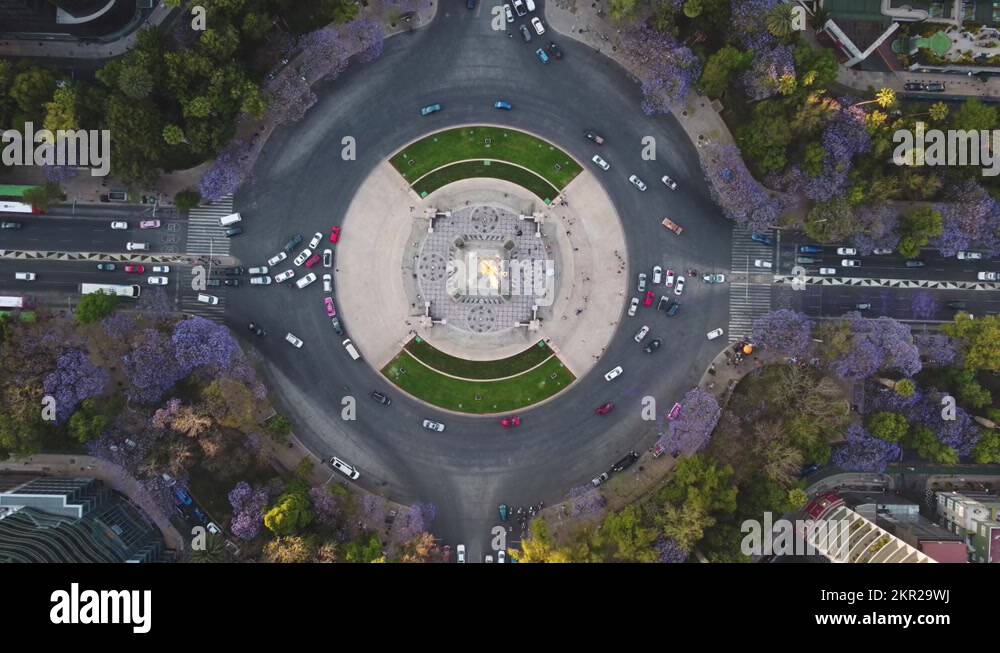 Overhead Shot Of Roundabout Monument Of Angel Of Independence, Busy ...
