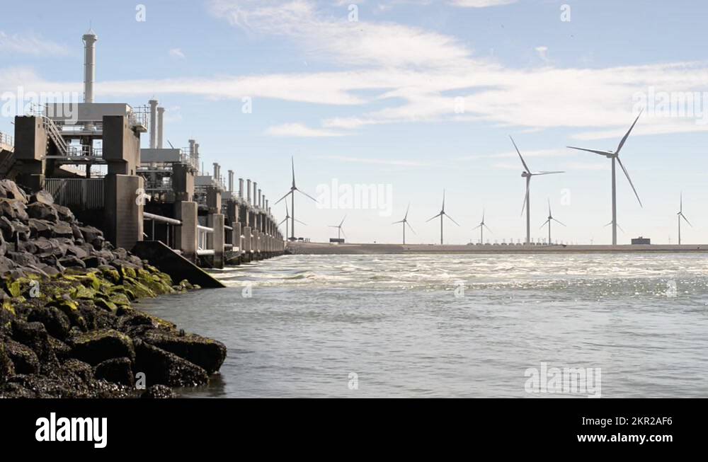 side view of the delta works in the netherlands showing the enormous ...