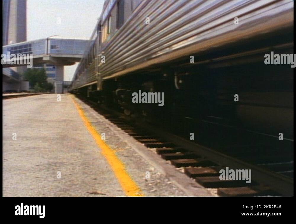 THE CANADIAN TRAIN, 1990, The train departs Union Station, wheels ...