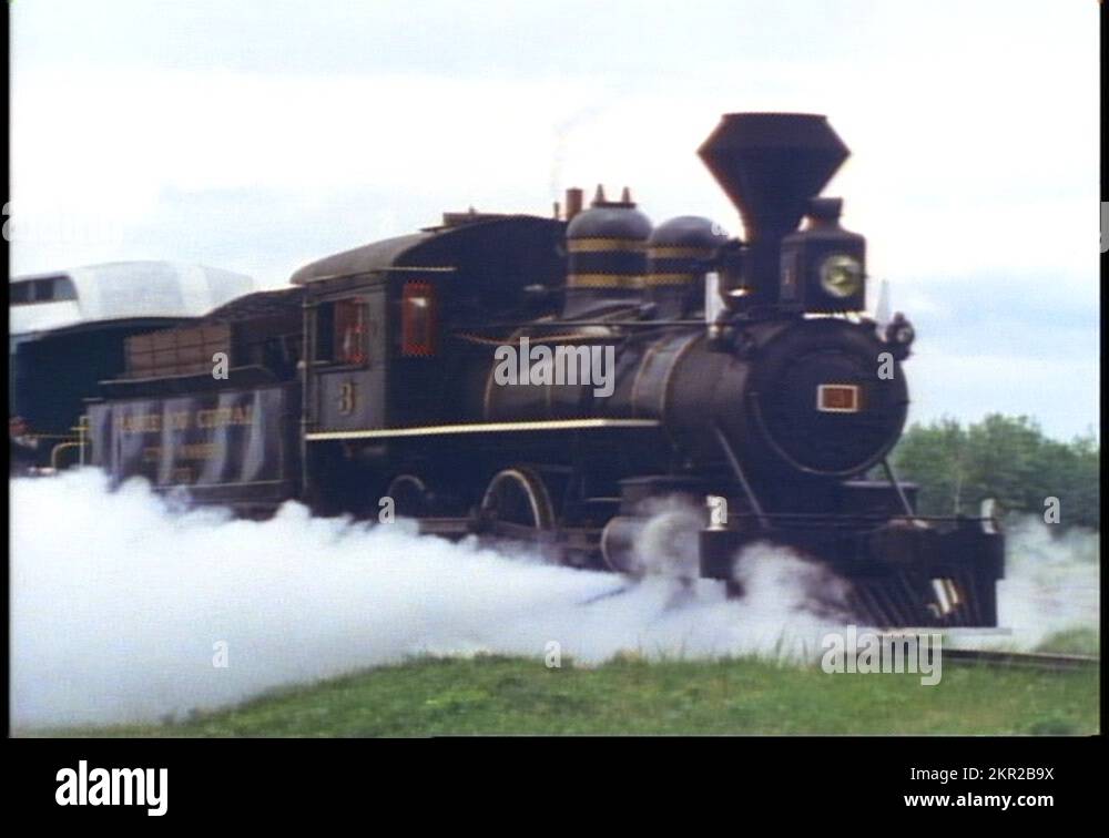 WINNIPEG, MANITOBA, 1990, Prairie Dog Central steam train, steam out of ...