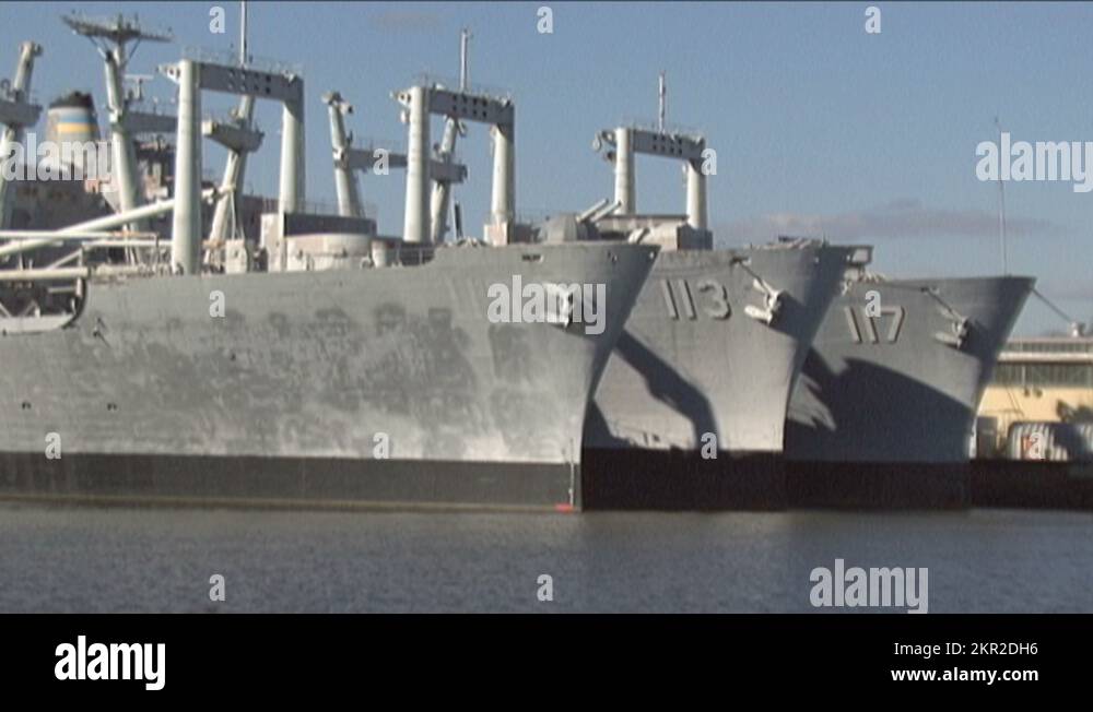 Retired amphibious cargo ships Stock Video Footage - Alamy
