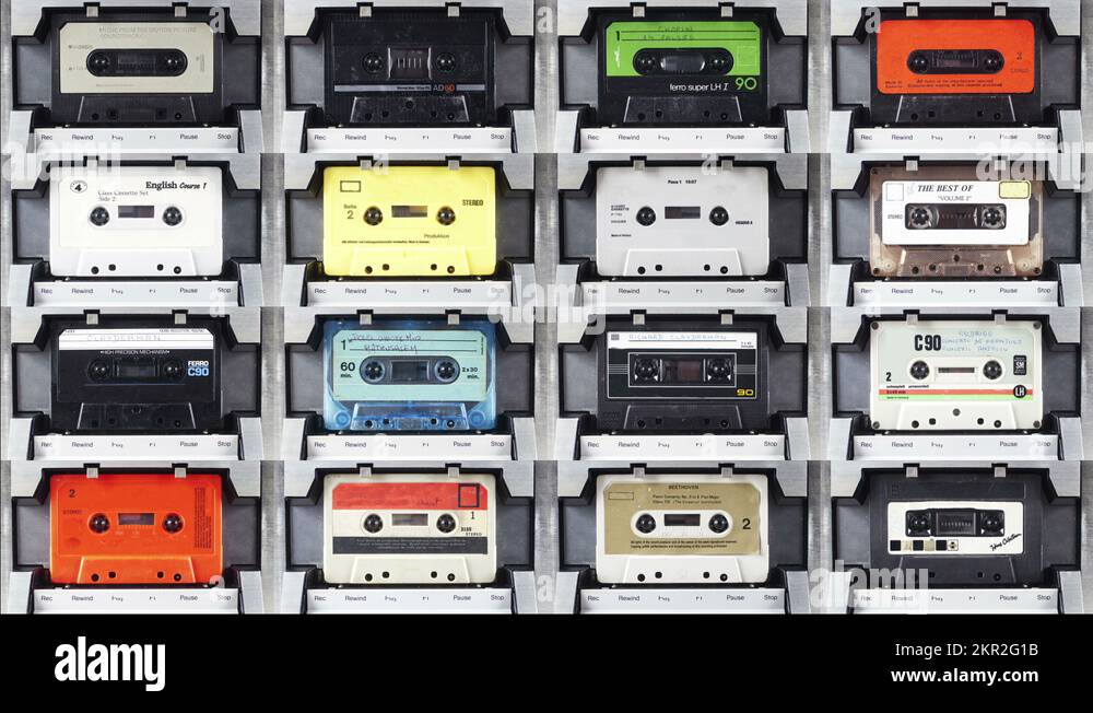 cassettes changing in a retro tape player multi screen Stock Video ...