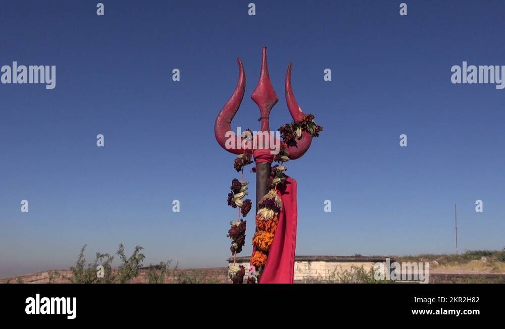 hindu god Shiva sacred trident and flags In India Stock Video Footage ...