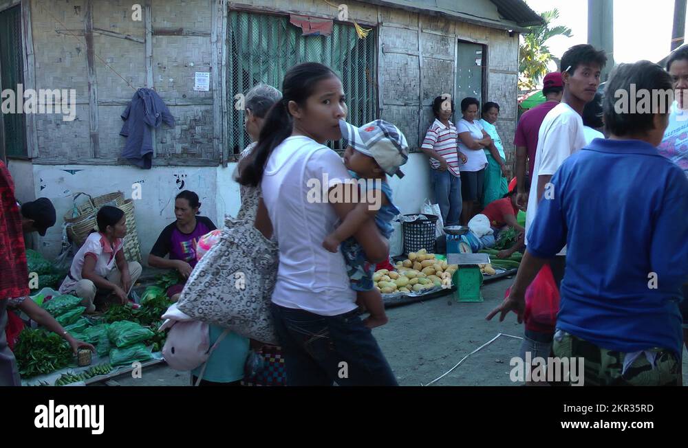 Busy local street market at Sibalom city in the Republic of the ...