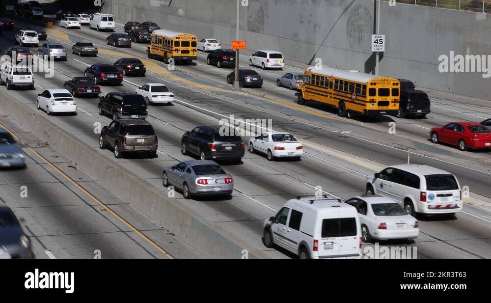 Ultra HD 4K Congestion on Highway, Downtown Los Angeles, LA, California ...